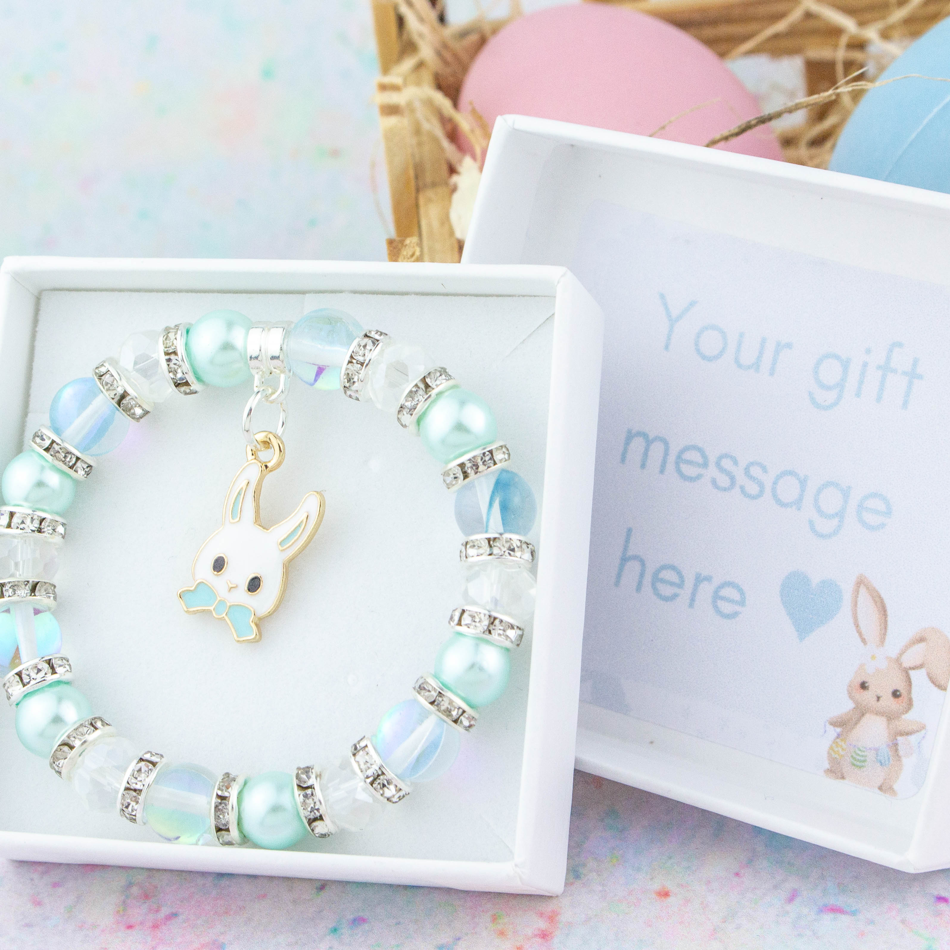 Blue Easter Bunny Beaded Bracelet - Personalise Your Gift – Fairy ...