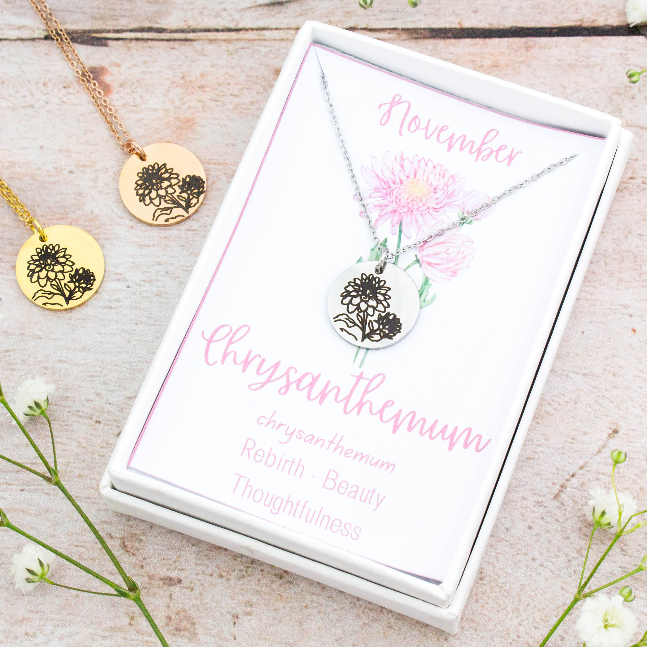 Chrysanthemum Necklace - November Birth Flower Jewellery – Fairy ...