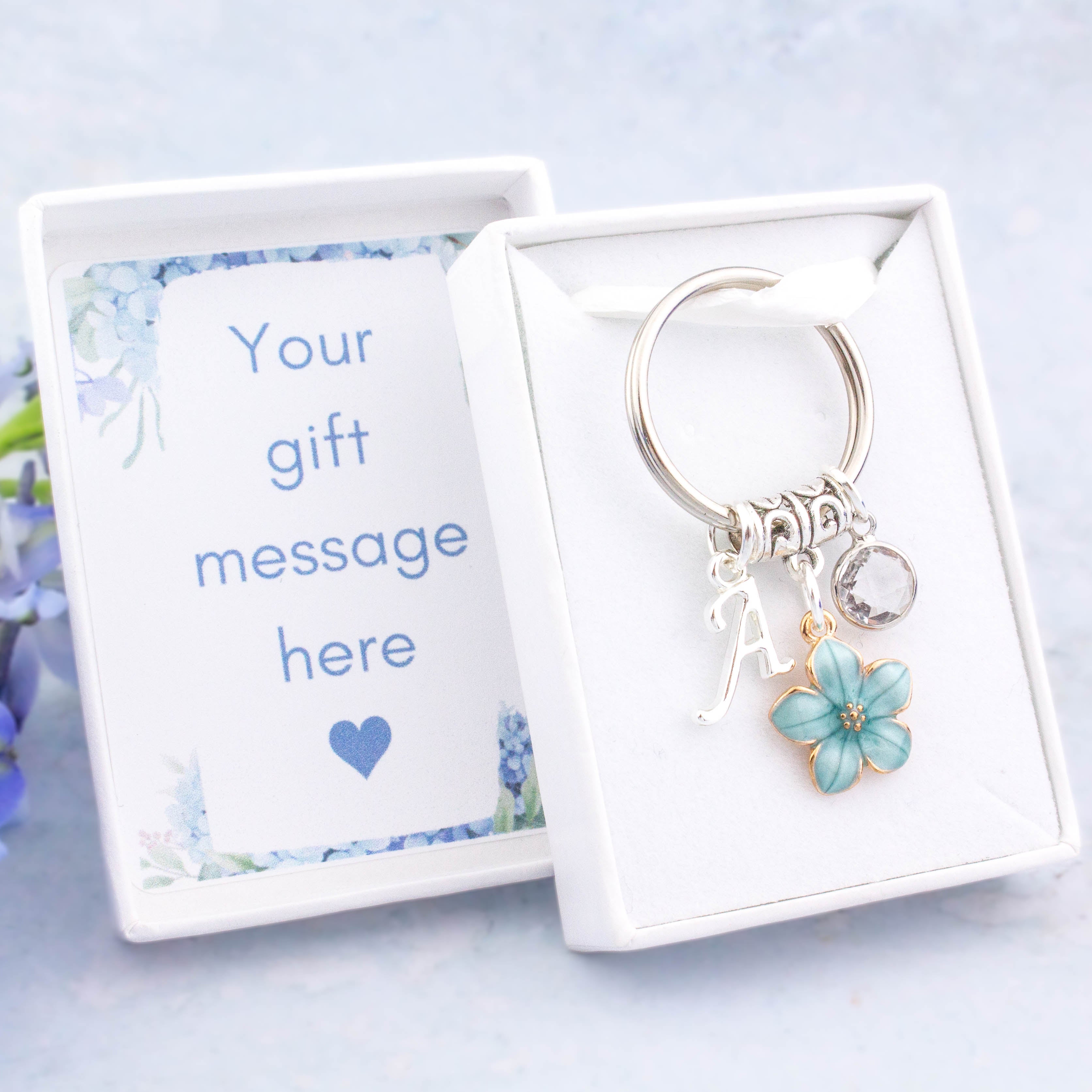 Blue Flower Personalised Keyring, Bridal Party Favours, Initial ...